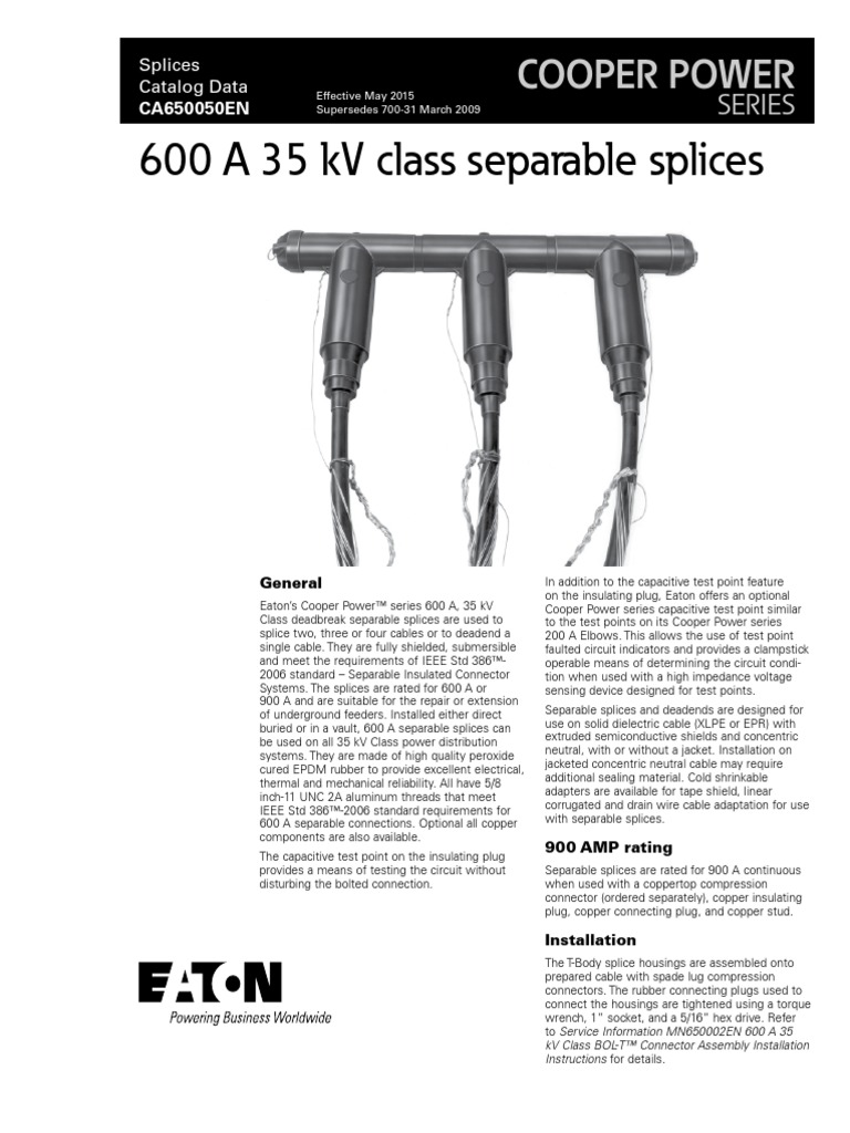 600a 35kv Class Separable Splices | PDF | Coaxial Cable | Electrical ...