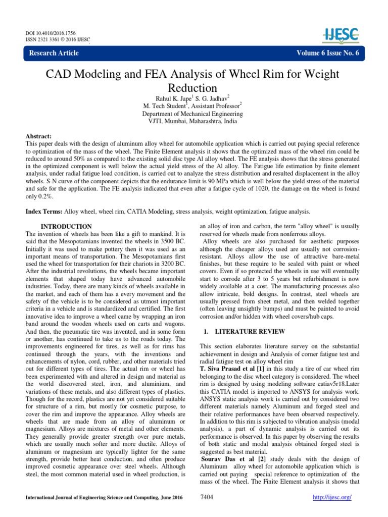 .CAD Modeling and FEA Analysis of Wheel Rim For Weight Reduction | PDF ...