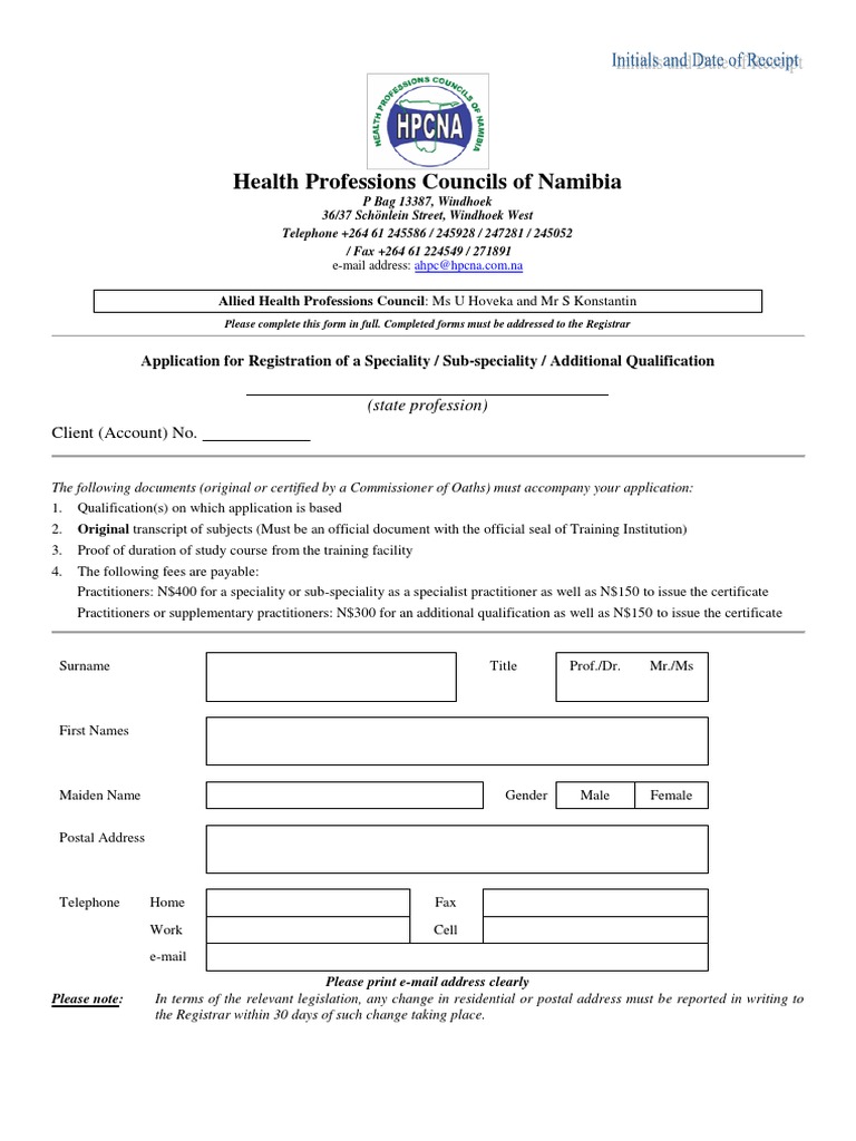 AHPC - Application For Registration of Speciality, Sub-Speciality or ...