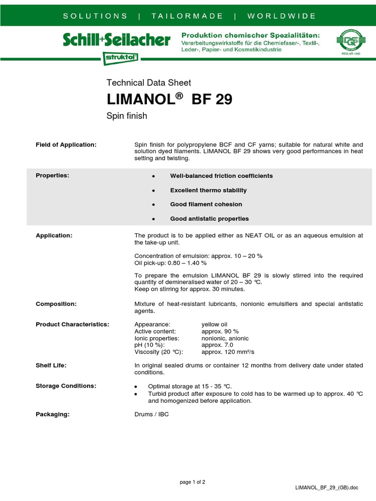 Limanol BF 29 (GB) | PDF | Emulsion | Lubricant