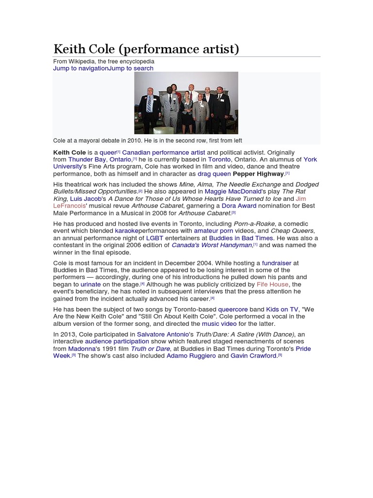 Keith Cole (Performance Artist) : From Wikipedia, The Free Encyclopedia ...