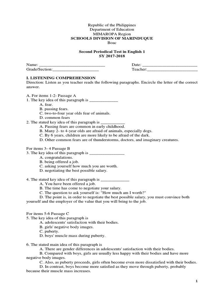Unit Test in English 7 | PDF | Phrase | Reading (Process)