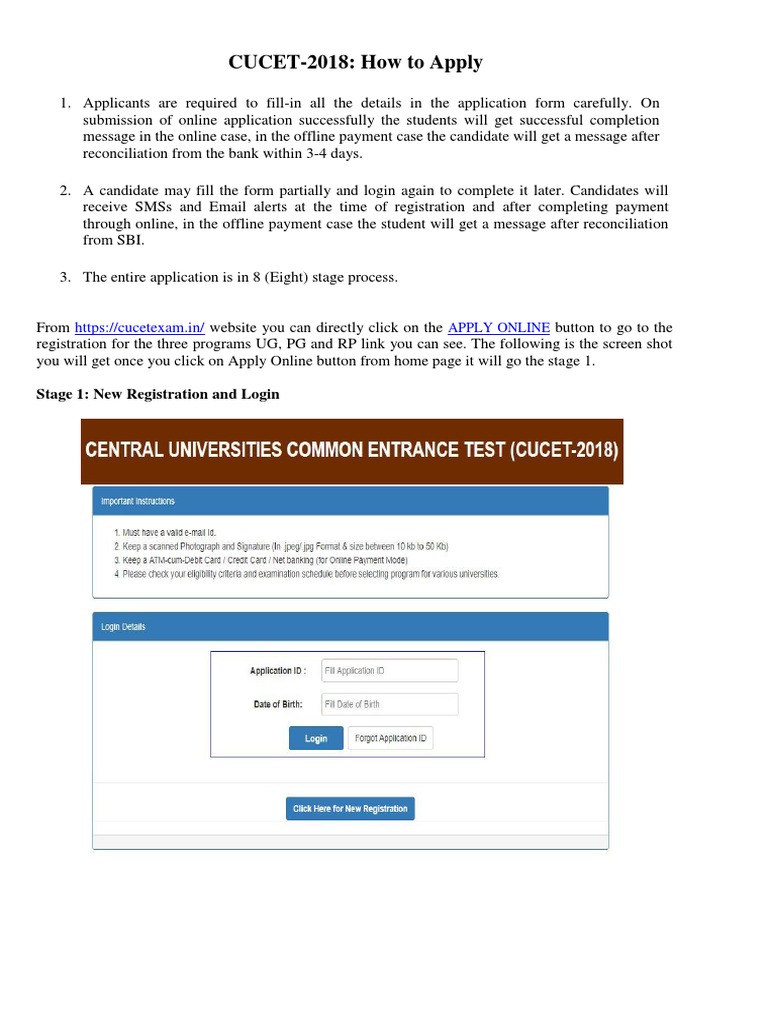 CUCET 2018 Application Guide | PDF