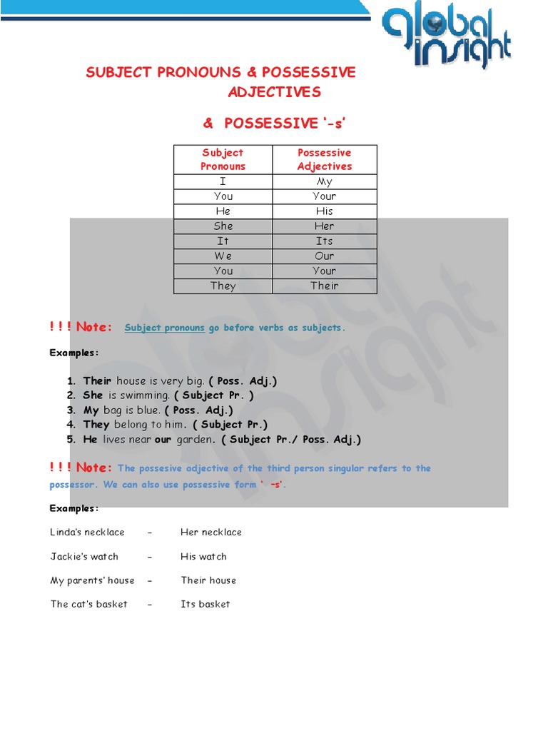Possessive Adjectives, Family Members | PDF | Syntactic Relationships ...