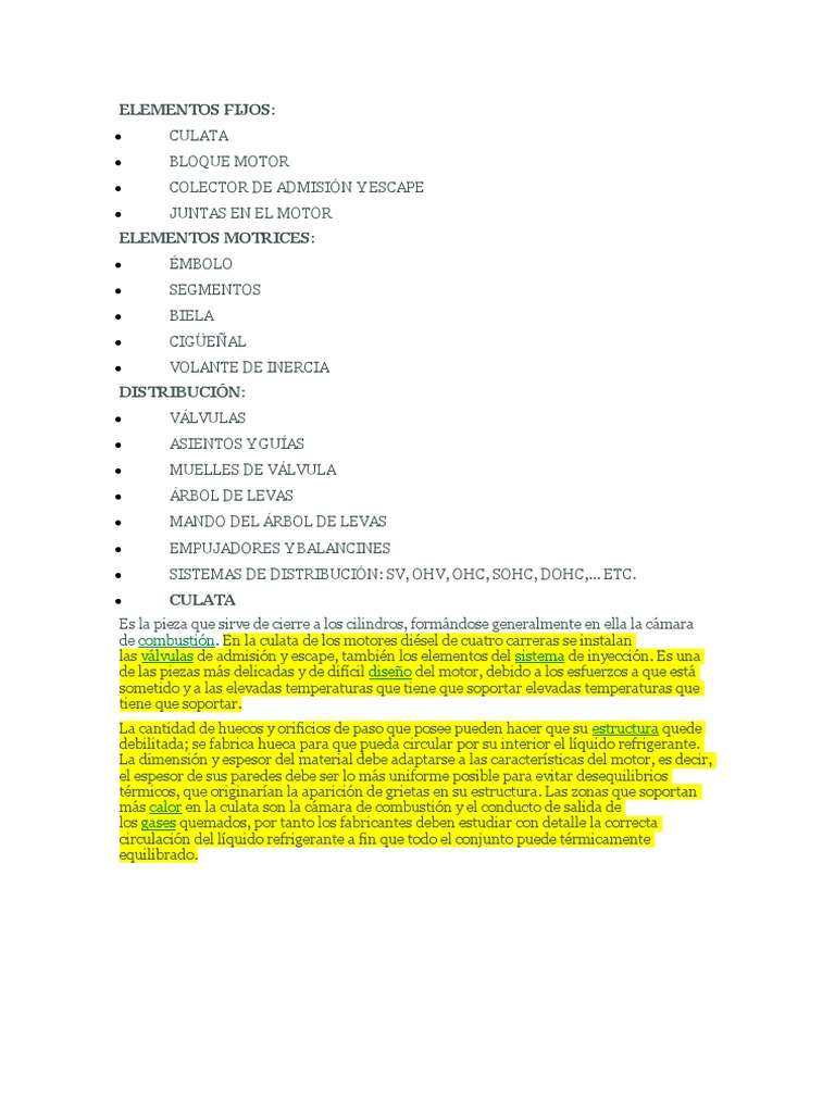 Partes Del Motor Diesel y Sus Funciones | PDF | Pistón | Aluminio