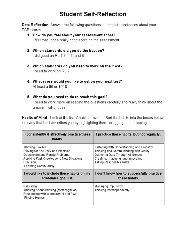 Leslie Barrera - Student Self Reflection 1 | PDF | Metacognition | Goal