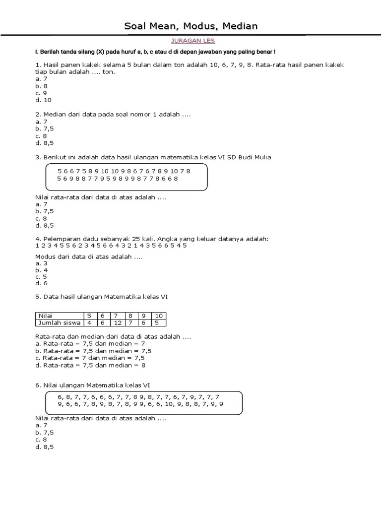 Soal Mean Modus Median | PDF