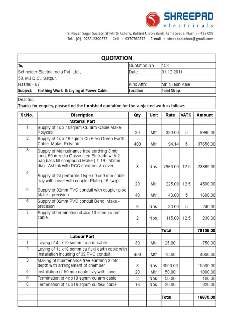 Schneider Quotation | PDF | Electrical Wiring | Electrical Conductor