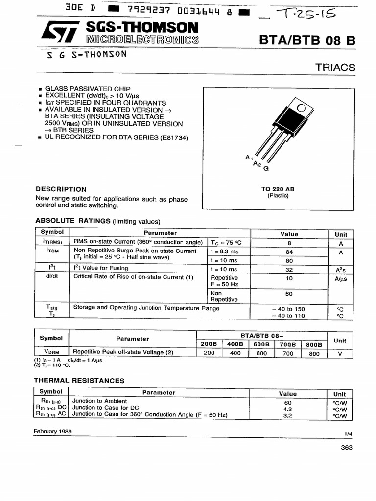 BTA08-600C Triac PDF | PDF