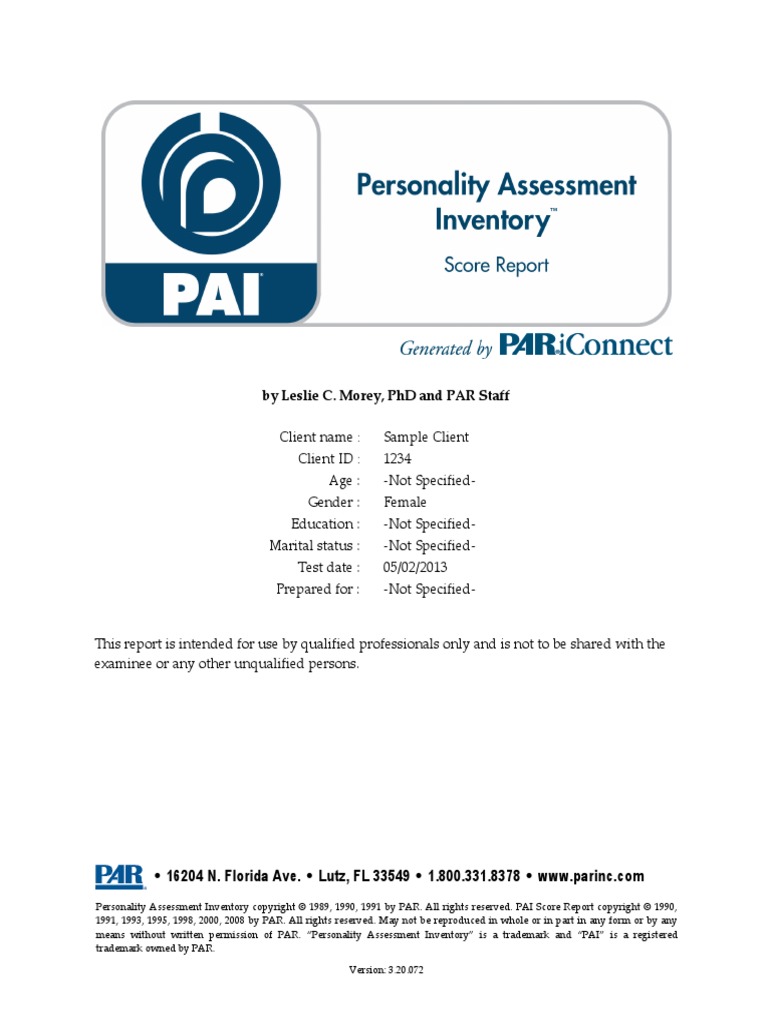 PAI Score PiC PDF | PDF | Personality Disorder | Mental Disorder