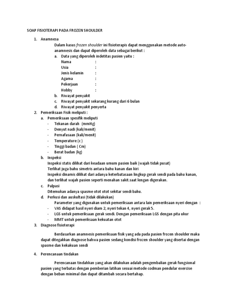 Soap Fisioterapi Pada Frozen Shoulder Pdf
