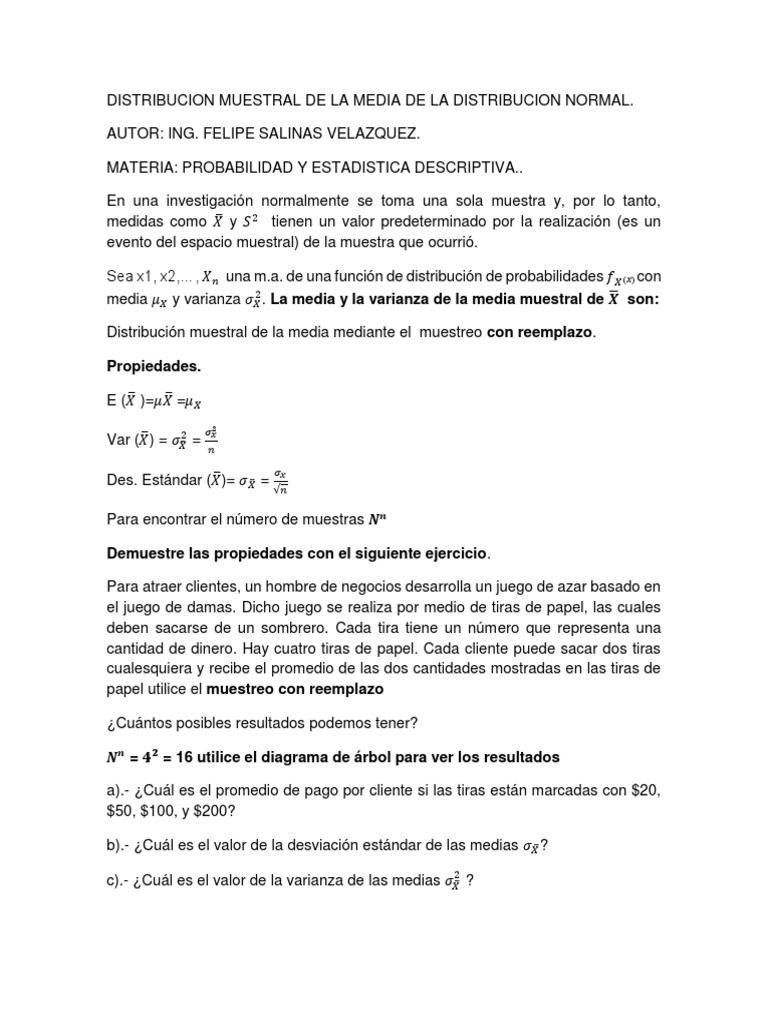 4.2.1 Distribucion Muestral de La Media de La Distribucion Normal | PDF ...