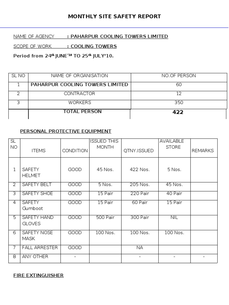 Monthly Site Safety Report Summary | PDF | Personal Protective ...