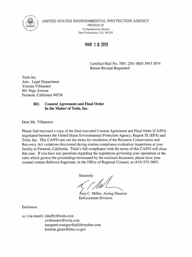 Tesla / EPA Settlement For Hazardous Materials Violation | PDF ...