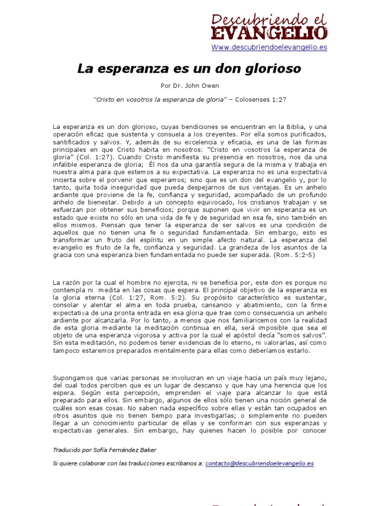 John Owen - La Esperanza | PDF | Cristo (título) | Fe