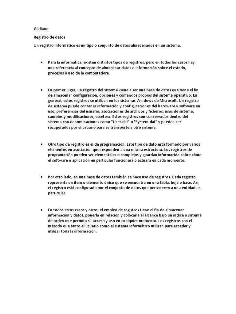 Registro Informático y Análisis de Datos | PDF | Archivo de computadora ...