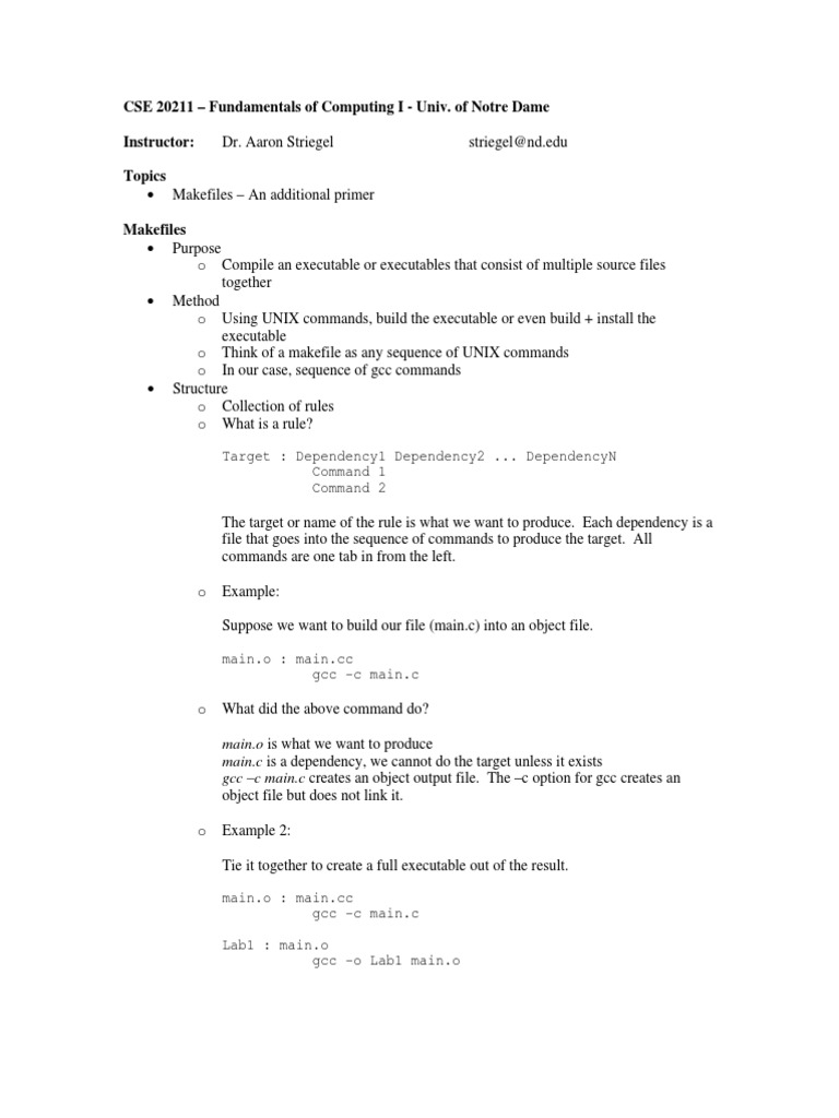 CSE 20211 - Fundamentals of Computing I - Univ. of Notre Dame Instructor: Topics | PDF | C ...