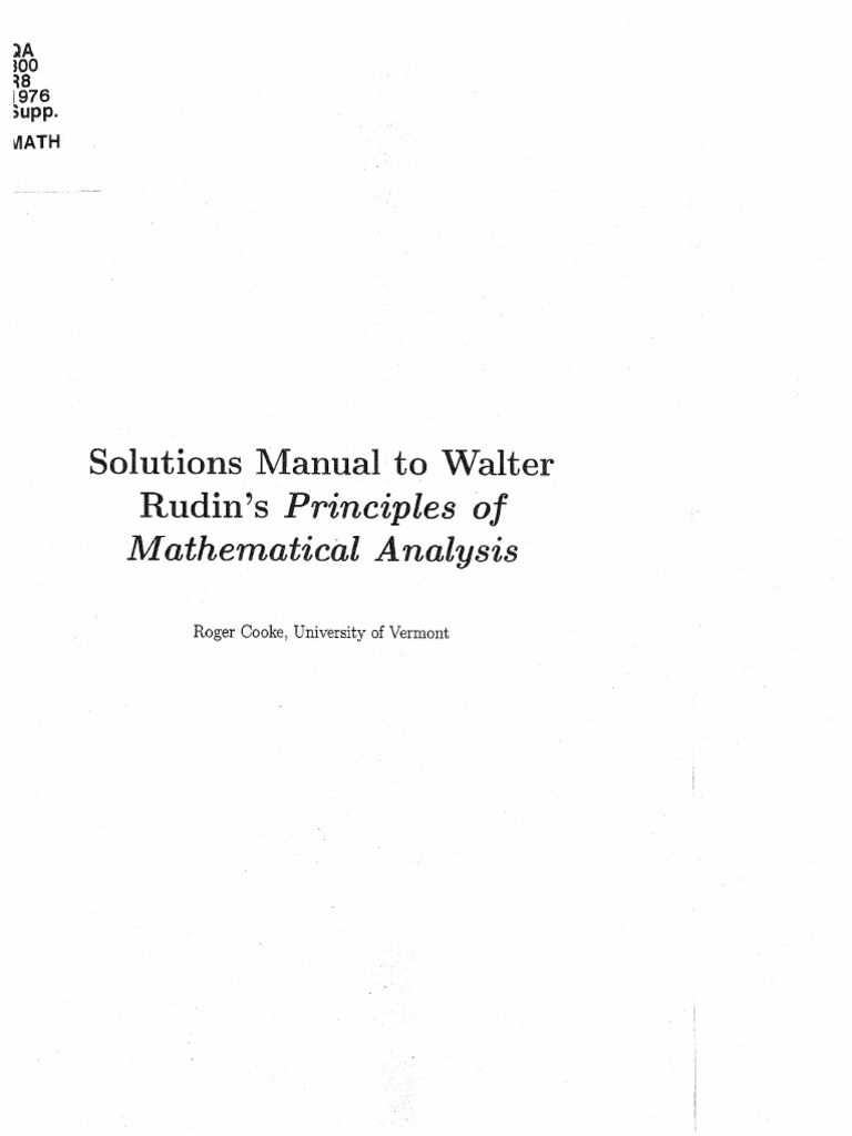 Solutions To Principles of Mathematical Analysis - Walter Rudin | PDF