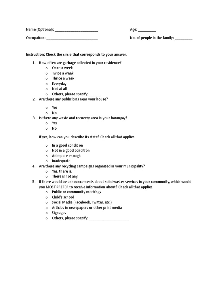 Instruction: Check The Circle That Corresponds To Your Answer | PDF ...