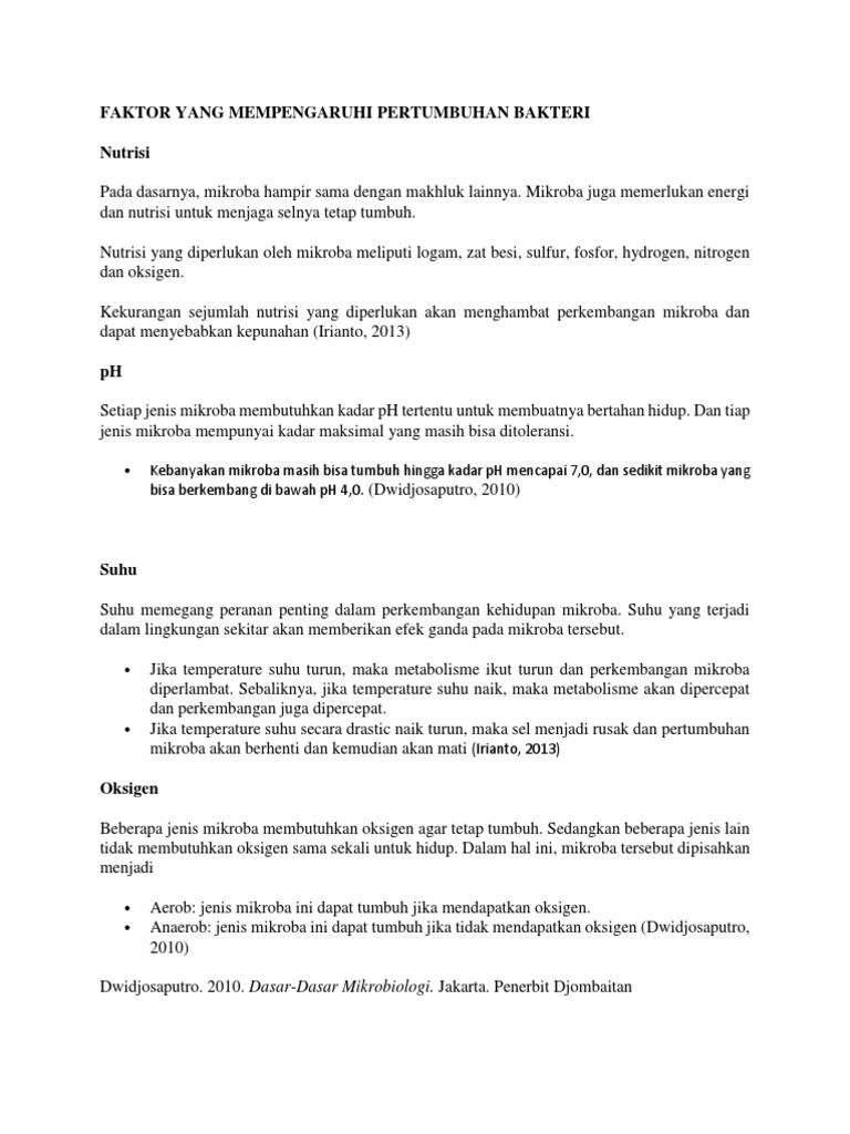 Faktor Yang Mempengaruhi Pertumbuhan Bakteri | PDF