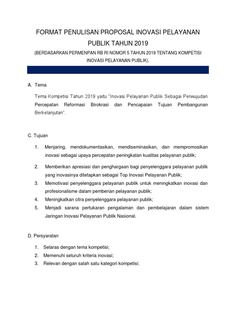 Panduan Proposal Inovasi Pelayanan Publik | PDF