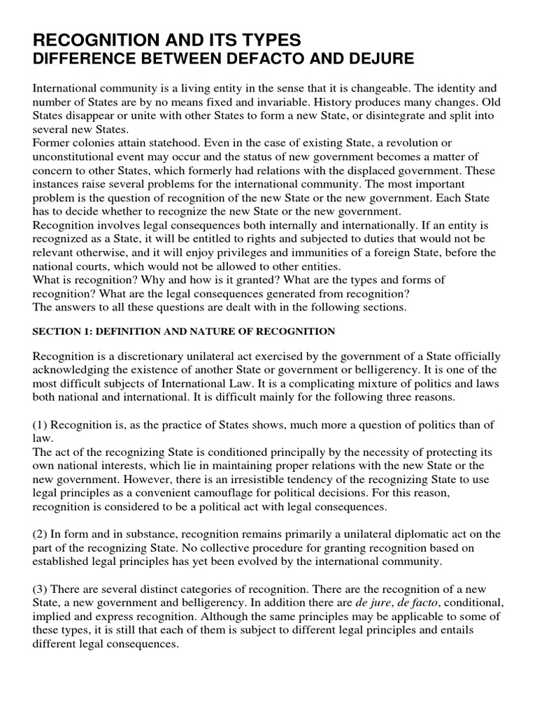Recognition and Its Types | PDF | De Facto | Sovereign State
