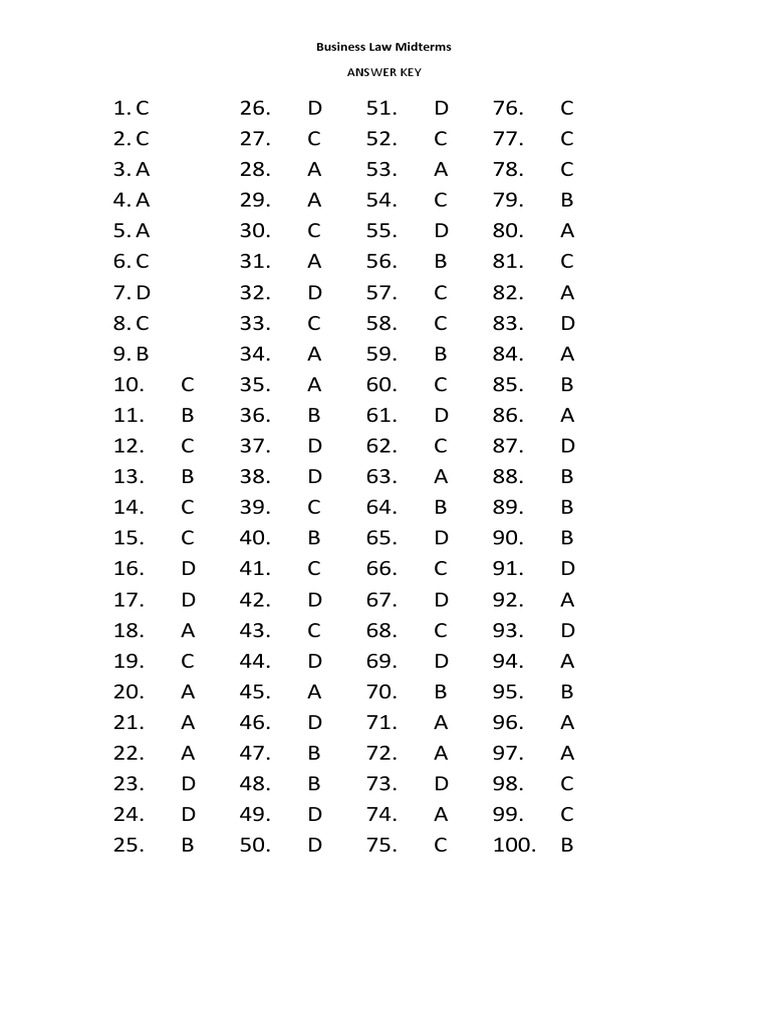 Business Law Midterms: Answer Key | PDF