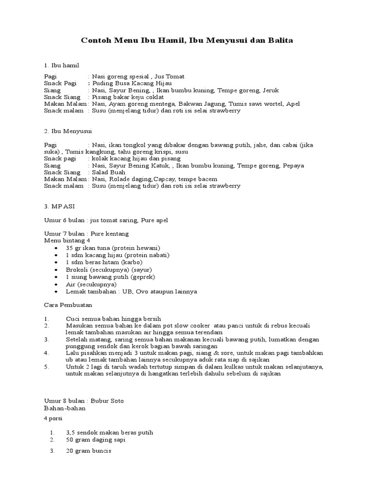 Contoh Menu Ibu Hamil Posyandu Legok | PDF
