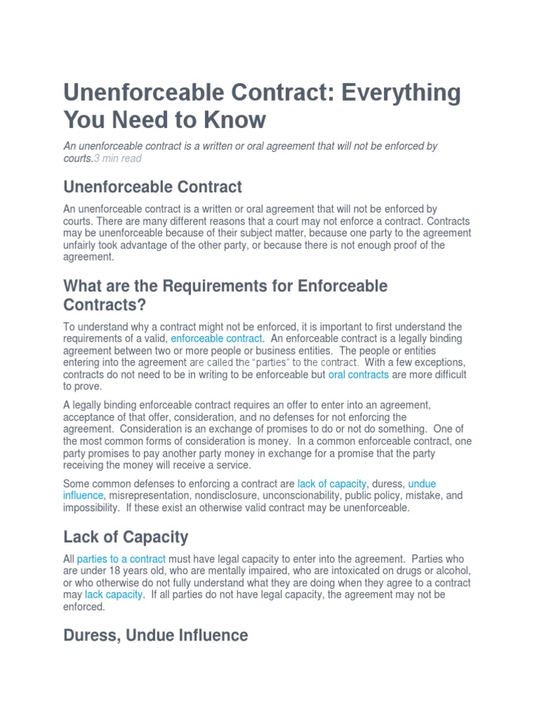 Unenforceable Contract: Everything You Need To Know | PDF | Law Of ...