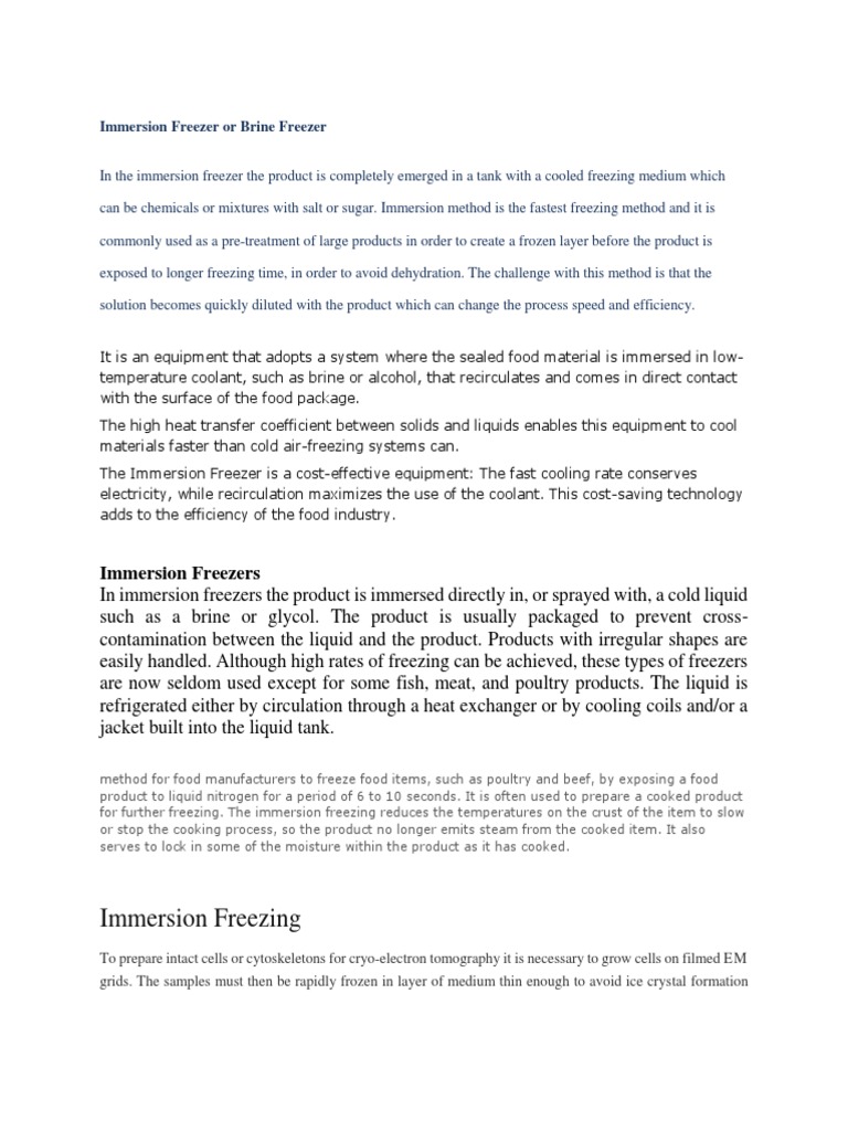 Immersion Freezer or Brine Freezer | PDF | Refrigerator | Coolant