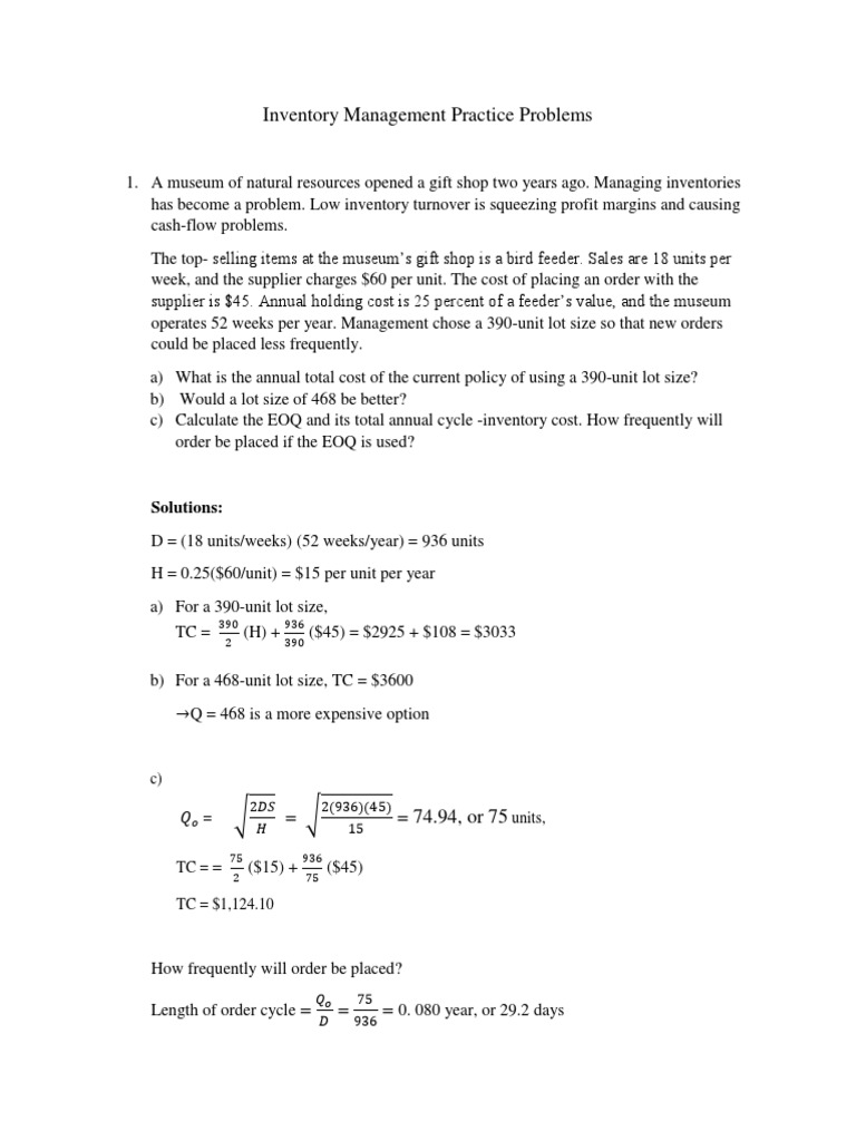 In Class Exercises Solution Pdf Pdf Inventory Business Economics