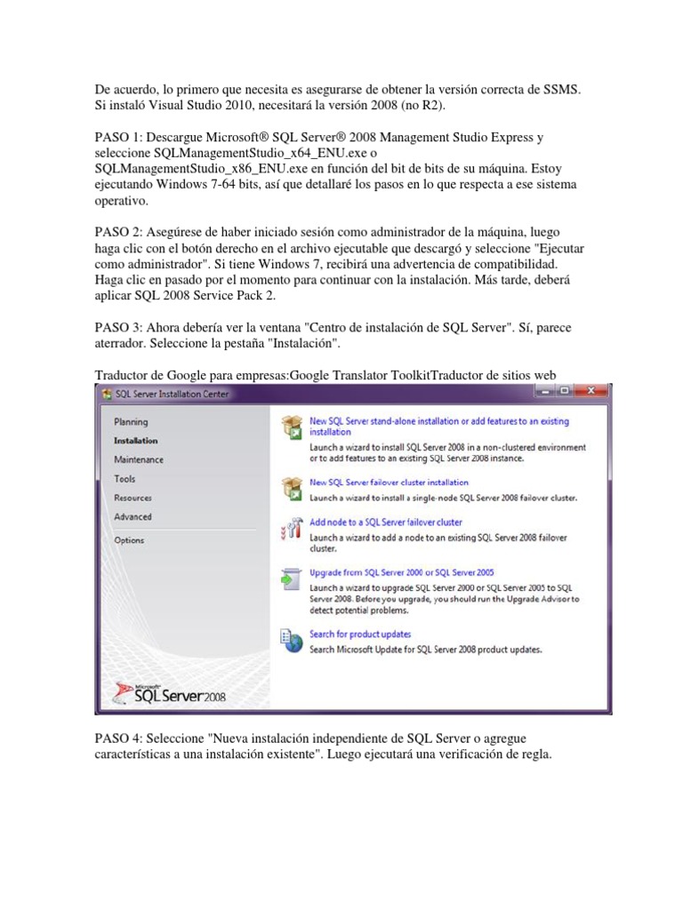 Manual de Instalacion SQL Server 2008 Management Studio | PDF ...