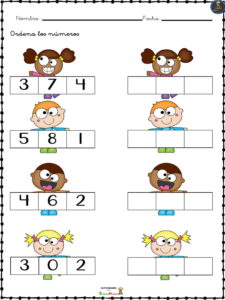 Coleccion de Fichas para Ordenar Numeros Del 1 Al 10 en Color y BN 1 6 ...