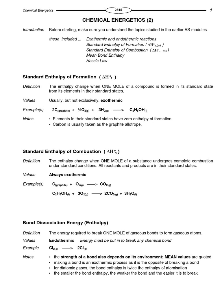 Chemical Energetics Notes PDF | PDF | Solvation | Ion