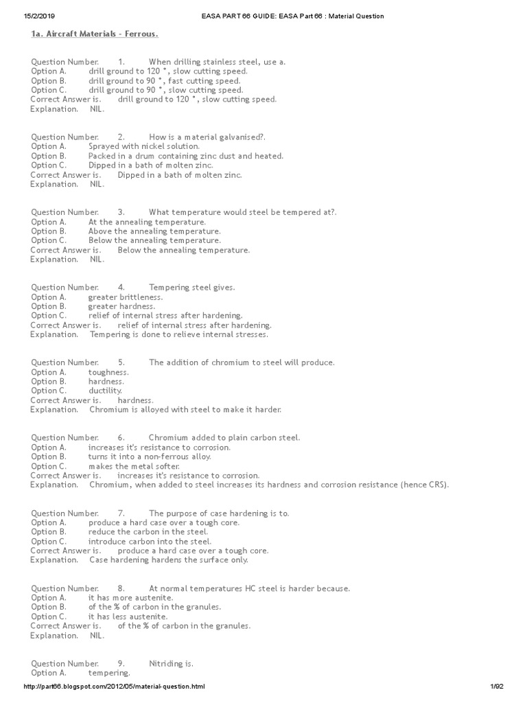 EASA PART 66 GUIDE - EASA Part 66 - Material Question PDF | PDF ...