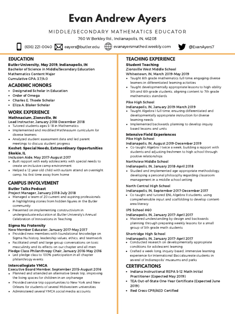 Evan Ayers Resume | Download Free PDF | Special Education | Middle Schools
