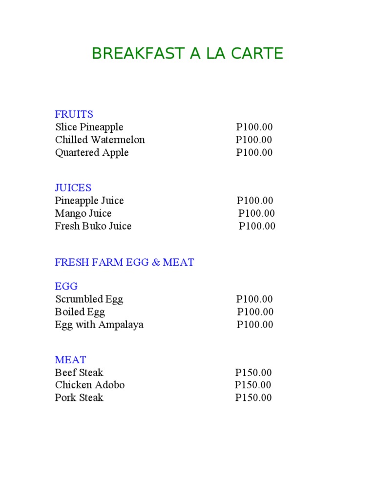 Justgellet Hotel Breakfast Menu | PDF | Cooking, Food & Wine