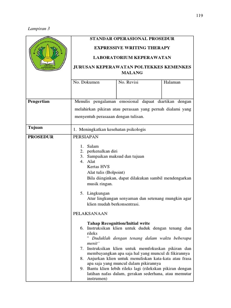 Lampiran SOP Expressive Writing Therapy | PDF