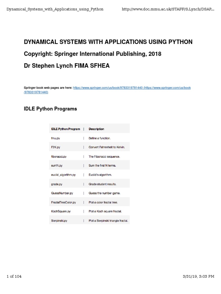 DynamicalSystemsWithApplicationsUsingPython 2ed Lynch PDF | PDF ...