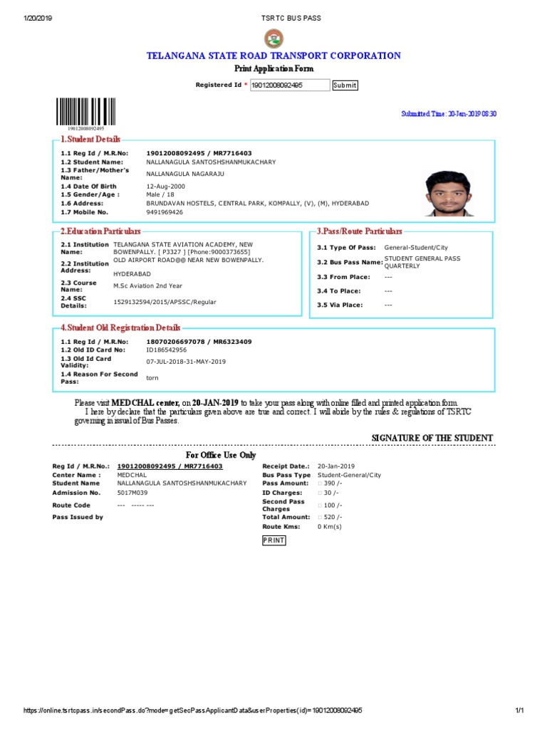 TSRTC Bus Pass PDF | Download Free PDF | Identity Document | Transport