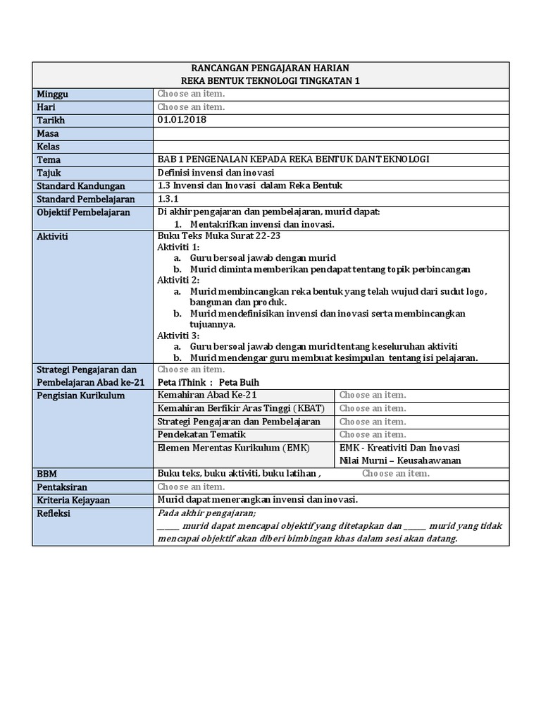 1.3 Invensi Dan Inovasi Dalam Reka Bentuk RPH RBT F1 | PDF