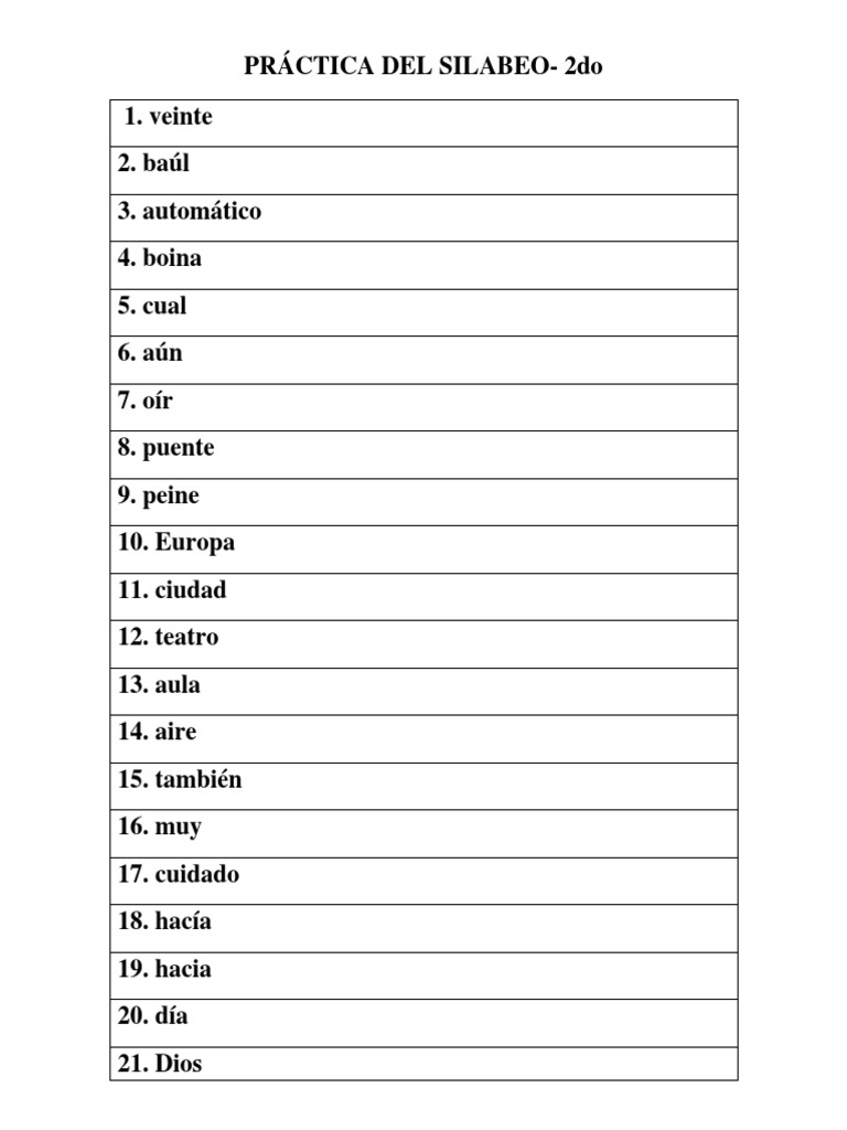 Práctica Del Silabeo | PDF