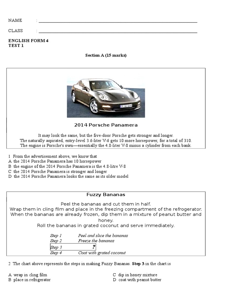 English Form 4 Test 1 Section A (15 Marks) | PDF | Malaysia | Foods