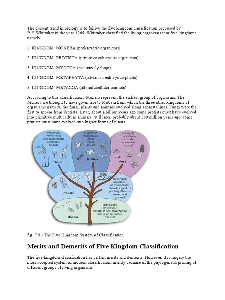 Merits and Demerits of Five Kingdom Classification | PDF | Cell (Biology) | Organisms