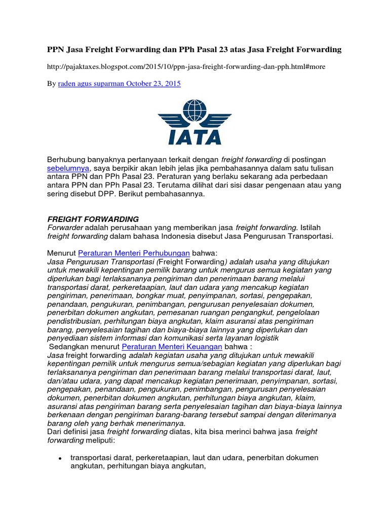 Seri Pajak - PPN Jasa Freight Forwarding Dan PPH Pasal 23 Atas Jasa Freight Forwarding | PDF