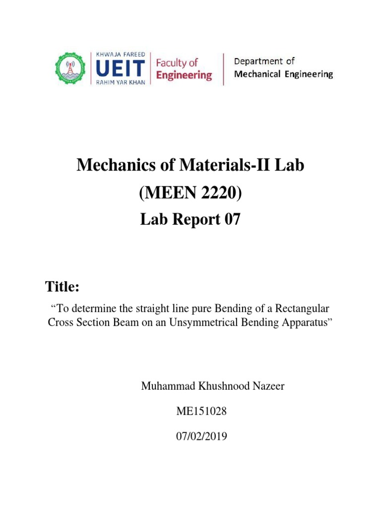 Mechanics of Materials-II Lab (MEEN 2220) | PDF | Bending | Civil ...