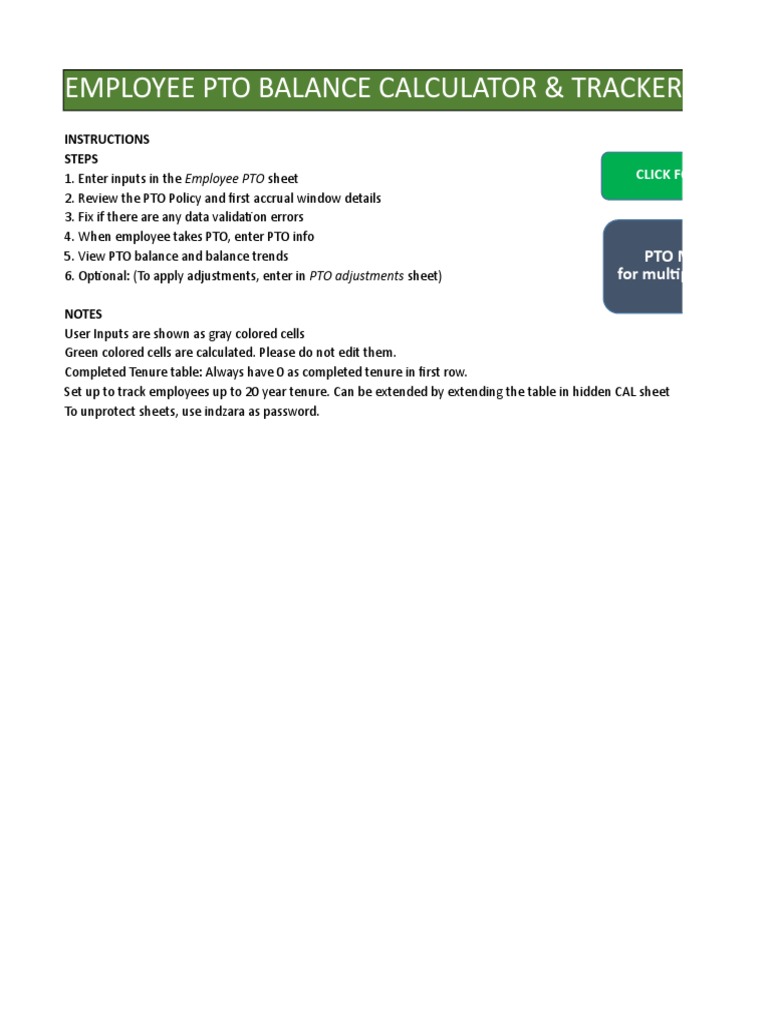 Employee PTO Calculator Tracker Excel Template v2 2 | PDF | Accrual ...