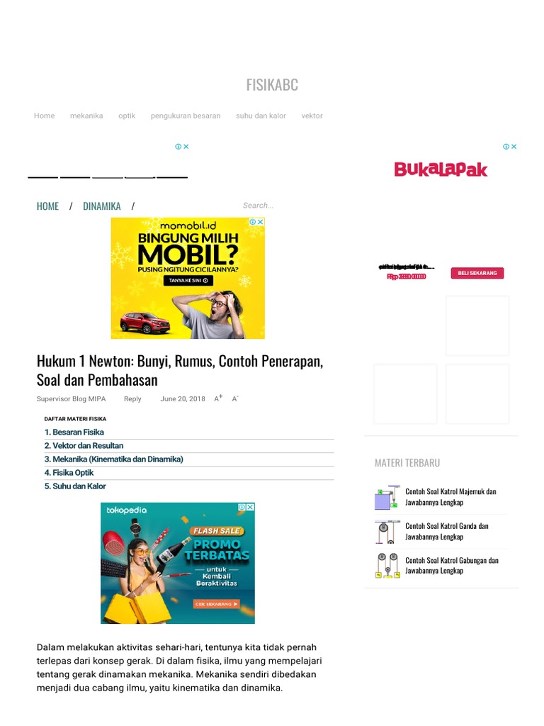 Hukum 1 Newton Bunyi, Rumus, Contoh Penerapan, Soal Dan Pembahasan ...