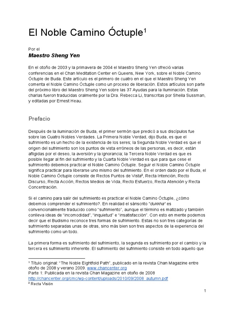 El Noble Camino Octuple PDF | PDF | Cuatro nobles verdades | Sufrimiento