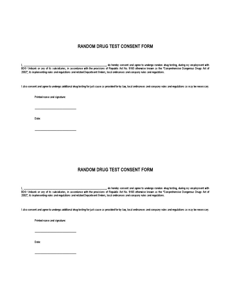 Random Drug Test Consent Form | PDF
